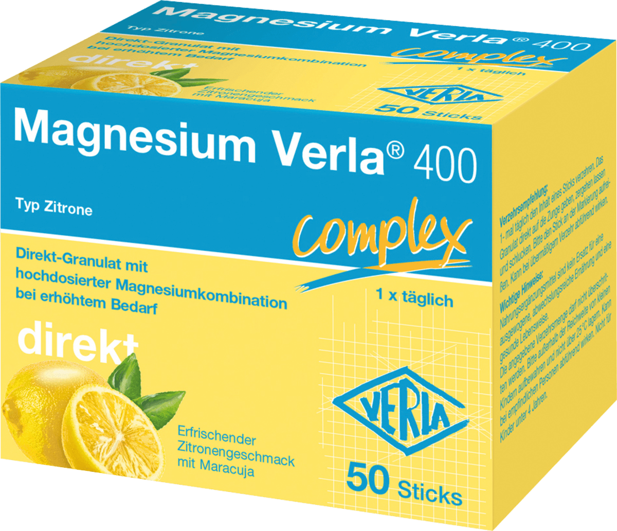 Magnesium Verla Magnesium 400 Zitrone Direkt-Granulat Sticks 50 St, 125 ...