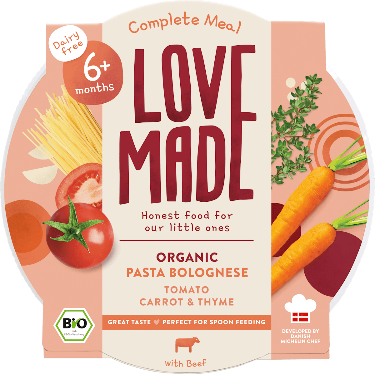 LoveMade Organics Menü Pasta Bolognese mit Tomaten, Karotten, Thymian ...
