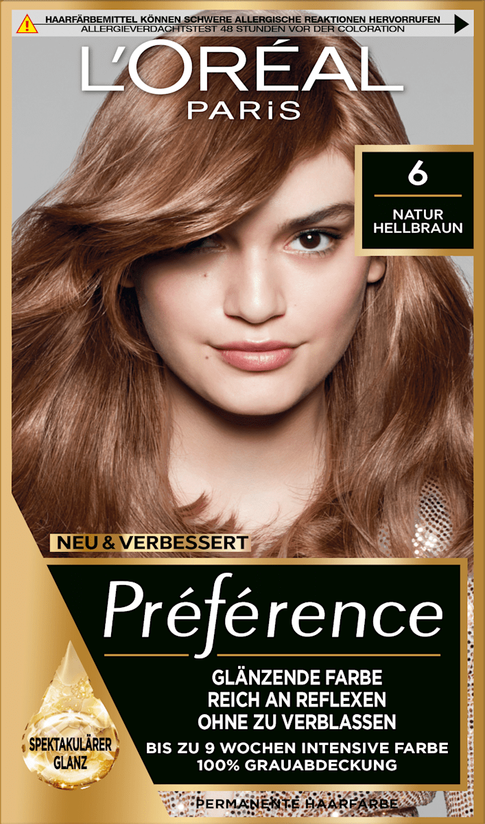 L'ORÉAL PARiS PRÉFÉRENCE Haarfarbe 6 Natur Hellbraun, 1 St dauerhaft ...