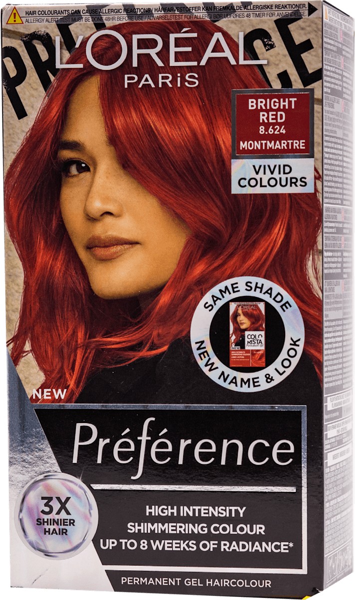 L'ORÉAL PARiS PRÉFÉRENCE Vopsea permanentă 8.624 bright red, 1 buc | dm.ro