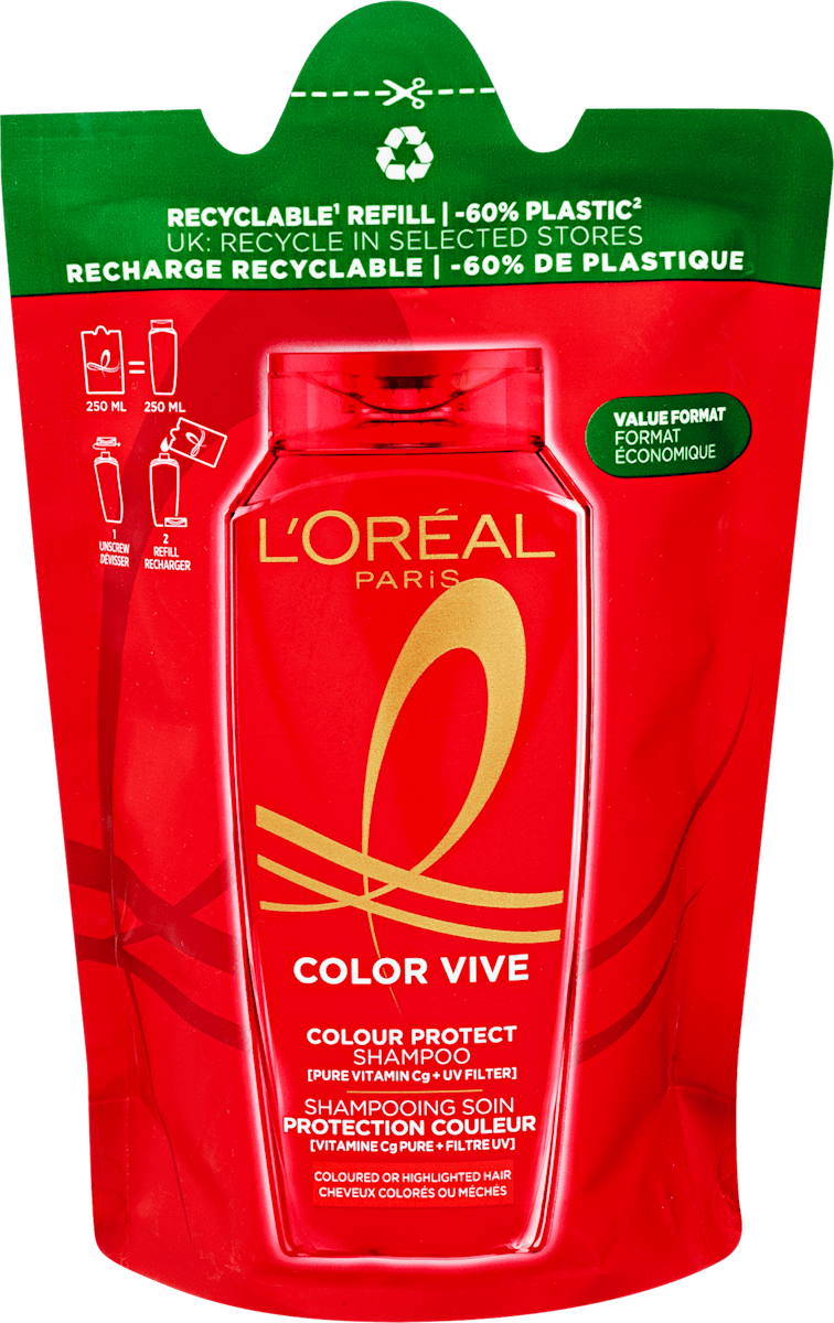 L'ORÉAL PARiS Sampon utántöltő Color Vive, festett hajra, 250 ml | dm.hu