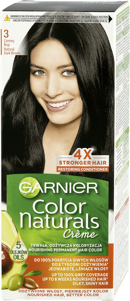 GARNIER Color naturals 3 Ciemny brąz, odżywcza farba do włosów, do 100% ...