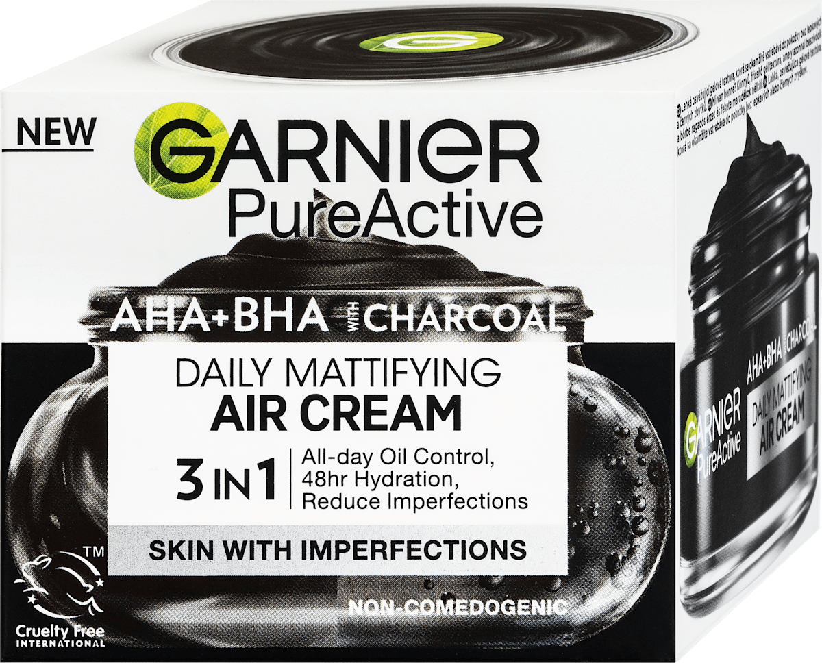 GARNIER PureActive Zmatňujúci denný pleťový krém AHA + BHA Charcoal 3v1, 50 ml | mojadm.sk