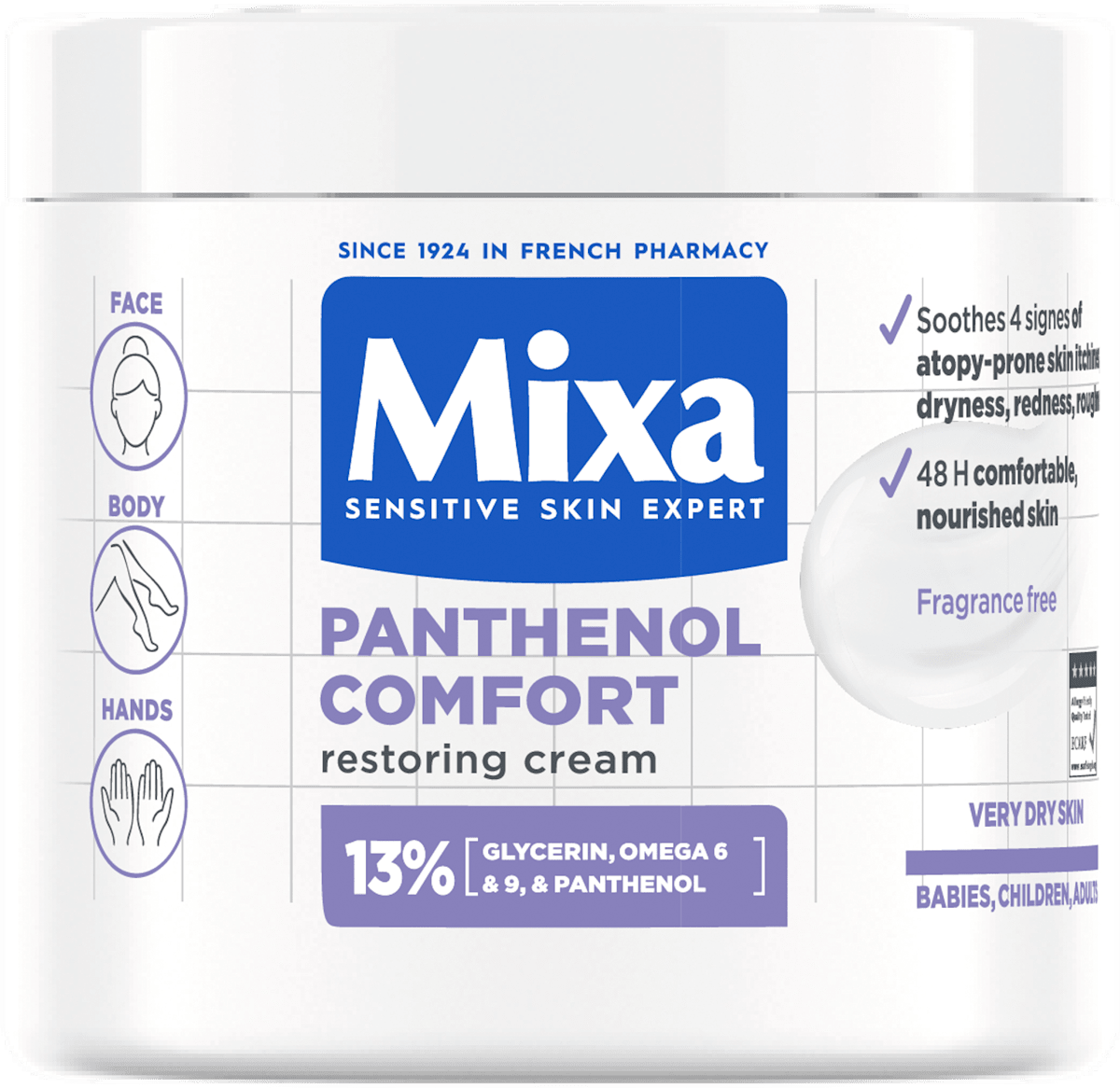 Mixa Panthenol Comfort krem za tijelo, lice i ruke, 400 ml | dm.hr