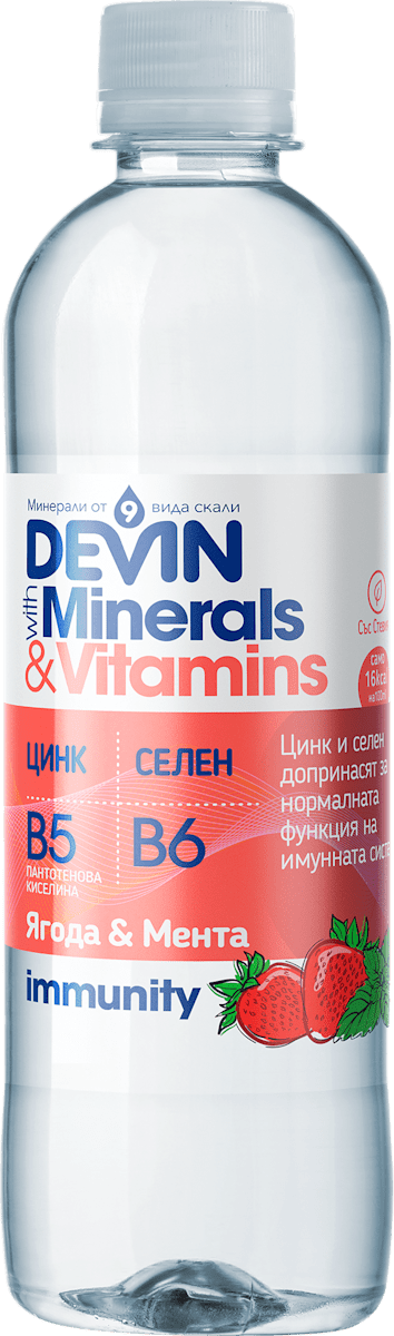 DEVIN Вода с витамини и минерали immunity с ягода и мента, 0,425 L | dm ...