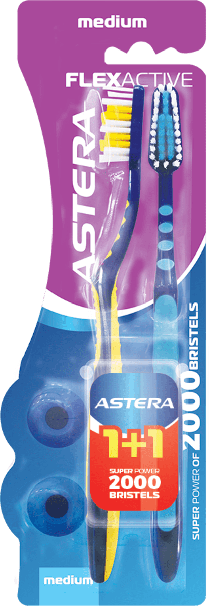 ASTERA Четка за зъби Flex Active, Medium, различни цветове/мотиви, 2 бр. | dm България