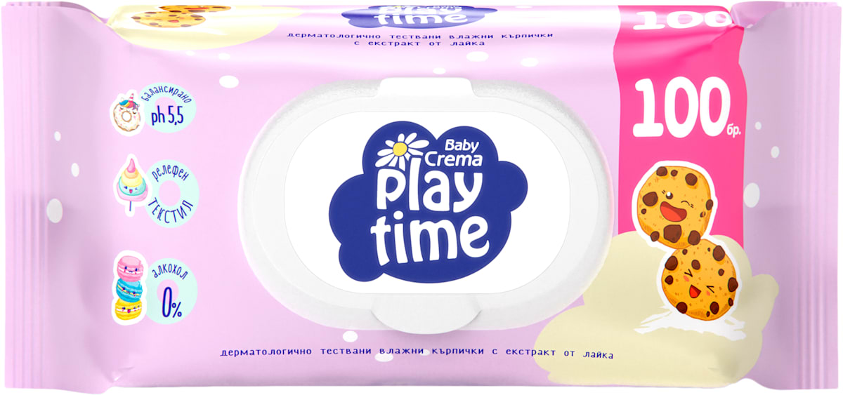 Baby Crema play time Влажни кърпи с екстракт от лайка, различни цветове ...