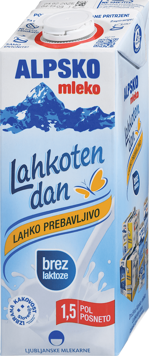 ALPSKO mleko Mleko Lahkoten dan, brez laktoze z 1,5 % m. m., 1 l | dm.si