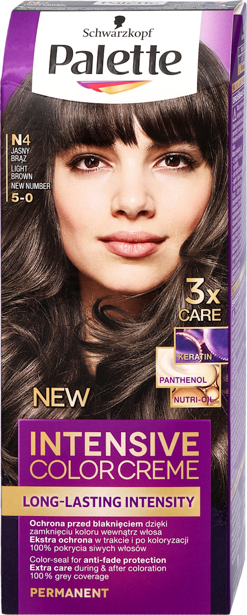 Palette INTENSIVE COLOR CREME Farba do włosów N4 Jasny Brąz, 1 szt ...