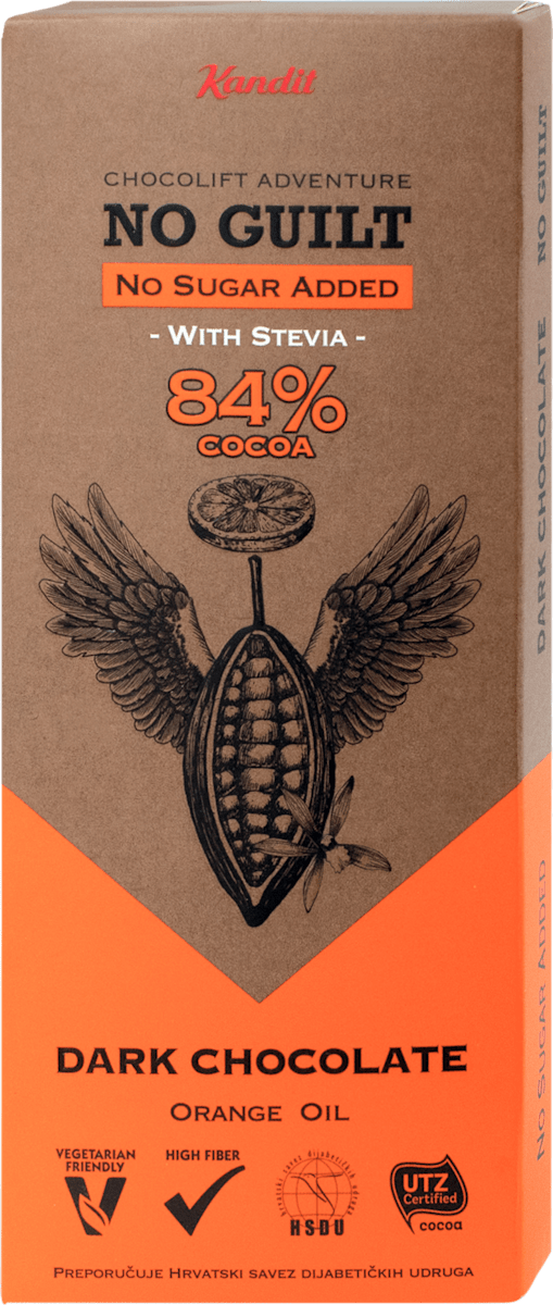 Kandit No Guilt tamna čokolada bez dodanog šećera 84 % kakaa, 80 g | dm.rs