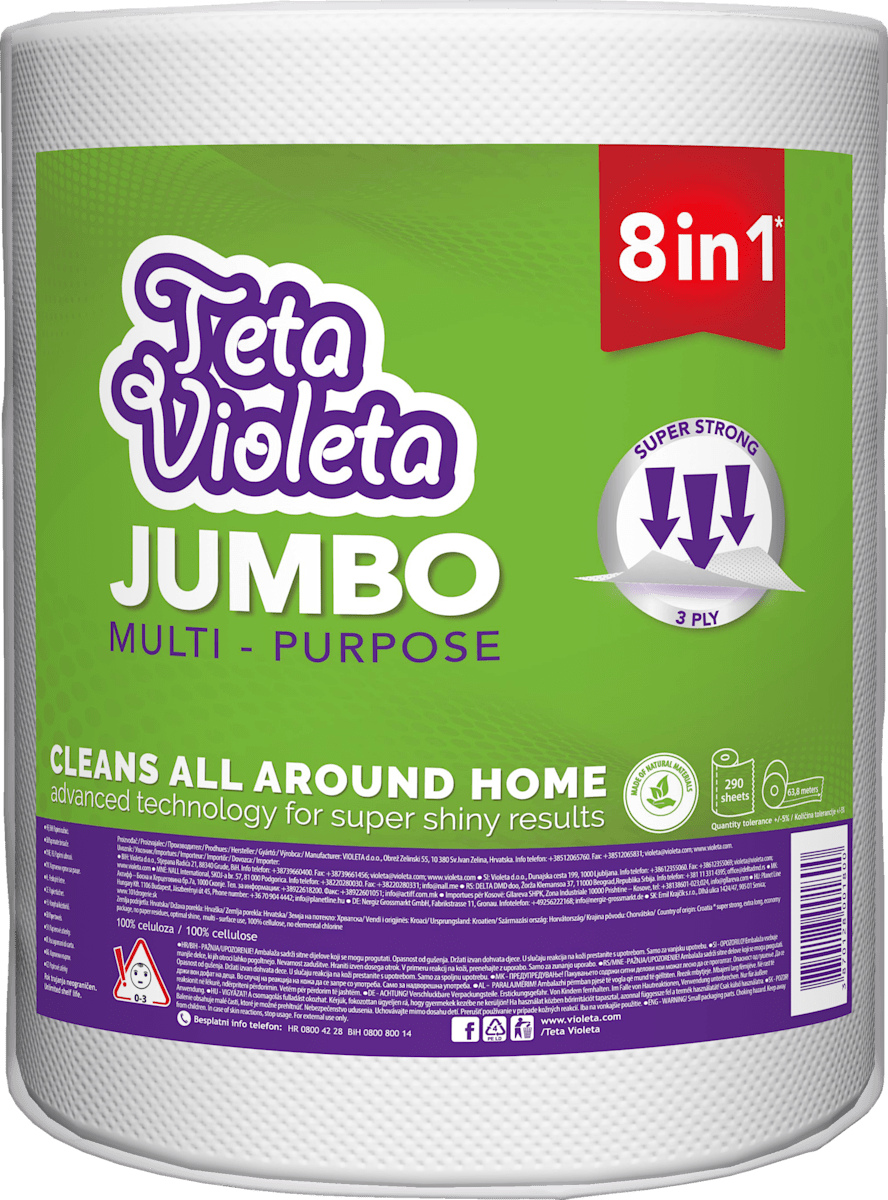Teta Violeta Troslojni Jumbo ubrusi 8u1, 290 listića, 1 kom. | dm Bosna ...
