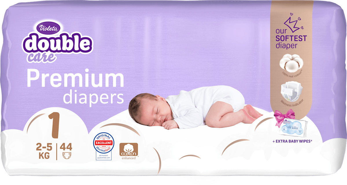 Violeta Cotton Premium pelene newborn (2 - 5 kg), 44 kom. | dm Bosna i ...