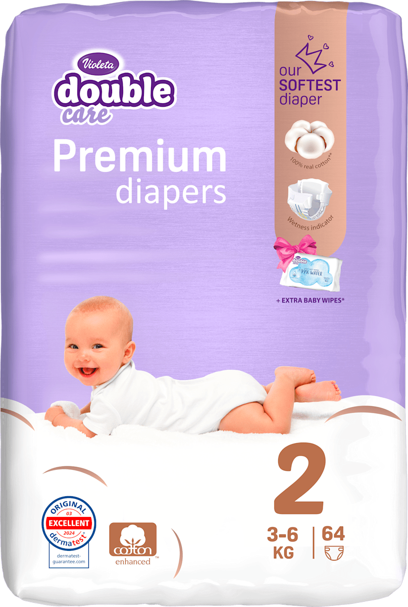Violeta Double Care Premium pelene veličina 2 (3 - 6 kg.), 64 kom | dm.rs