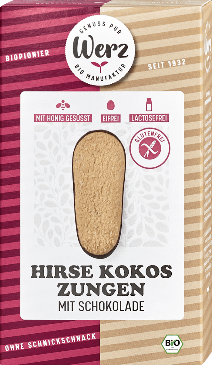 Werz Kekse Bio Hirse Kokos Zungen mit Schokolade, 150 g | dm.at