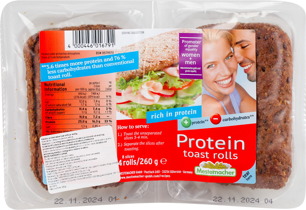 Mestemacher Proteinske tost kiflice, 4x65g, 260 g | dm.rs