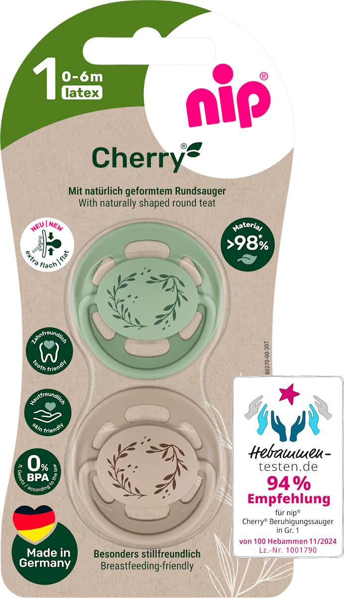 Nip Schnuller Cherry mint/braun, Gr.1, 0-6 Monate, 2 St dauerhaft ...
