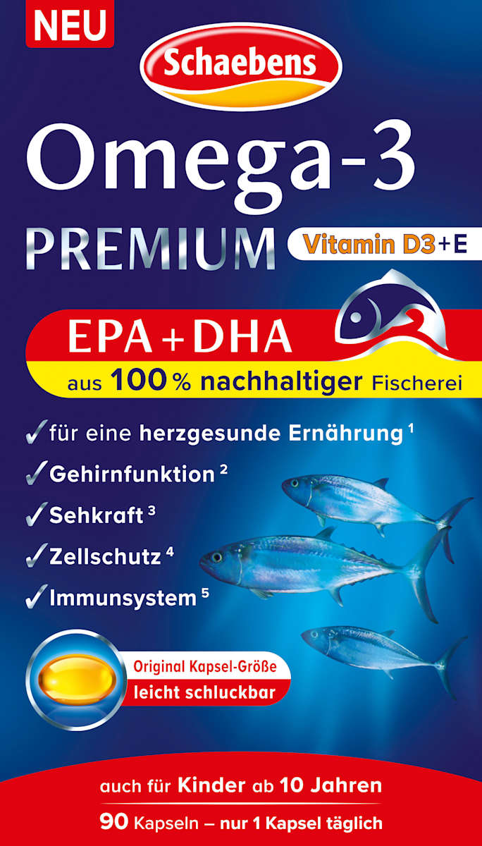 Schaebens Omega-3 Premium Fischöl Kapseln 90 St, 79 g dauerhaft günstig online kaufen | dm.de