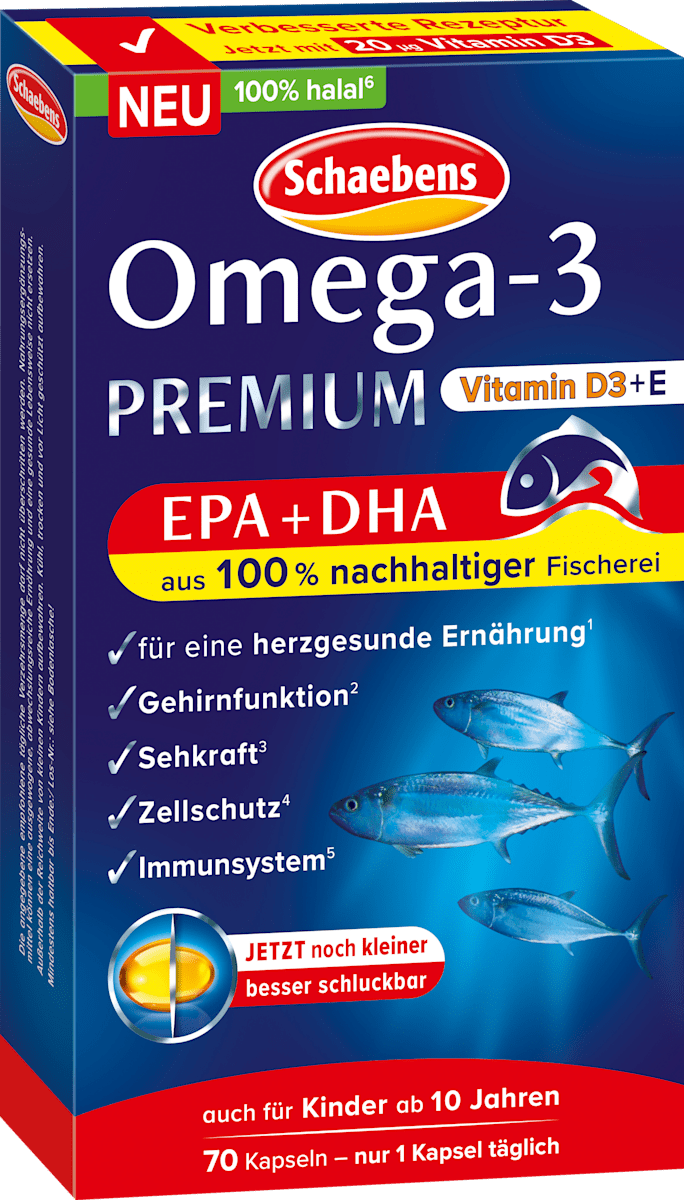 Schaebens Omega-3 Premium Fischöl Kapseln 70 St, 40 g dauerhaft günstig ...