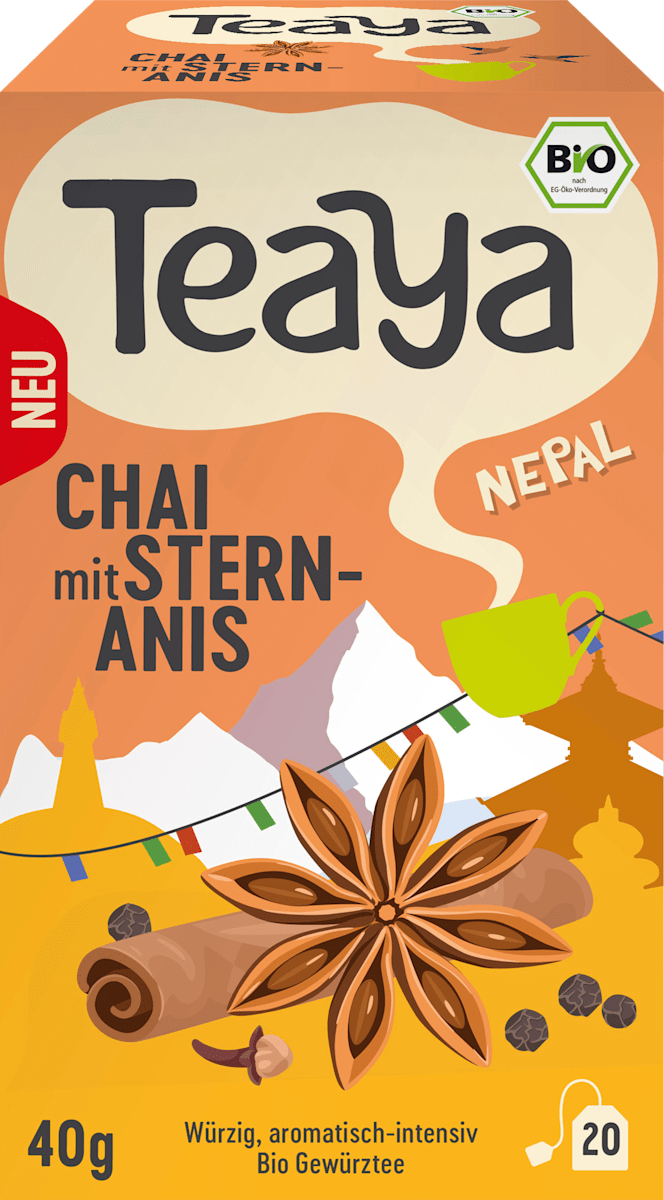 Teaya Kräutertee "Nepal" Chai mit Sternanis (20 Beutel), 40 g dauerhaft ...