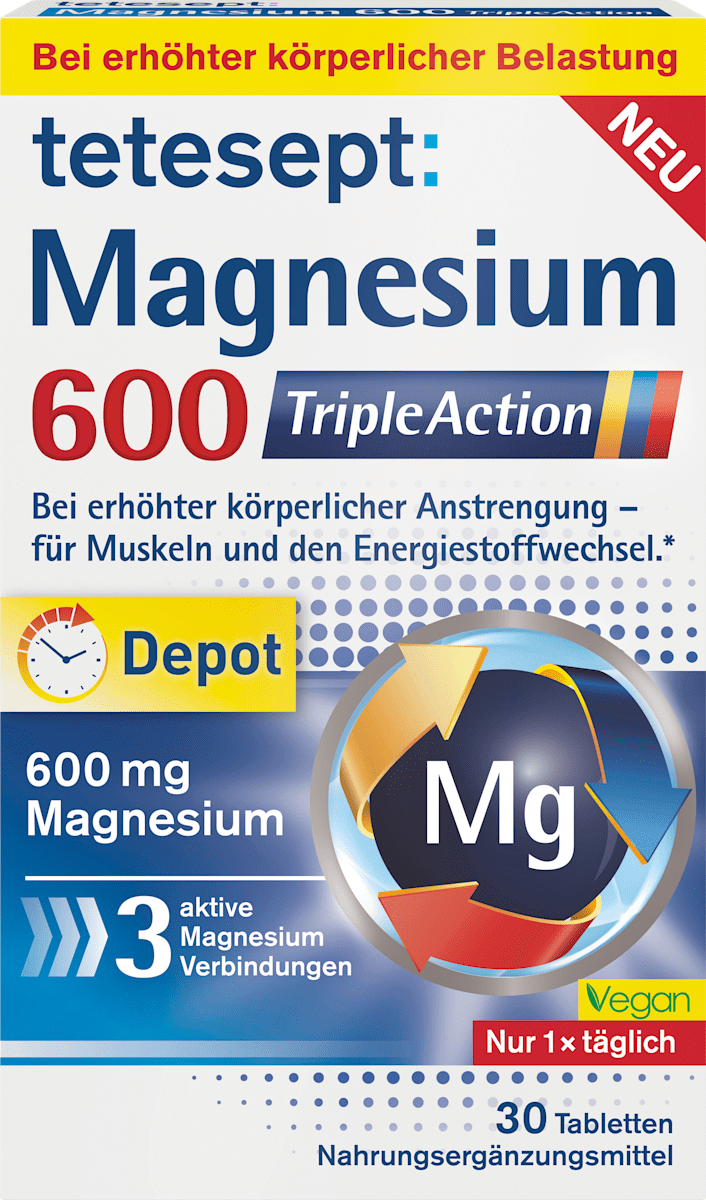 tetesept Magnesium 600 Triple Action Tabletten 30 St, 58,9 g dauerhaft ...
