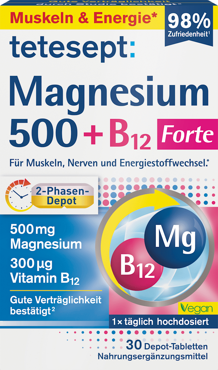 tetesept Magnesium 500 + B12 Depot Tabletten 30 St, 42,8 g dauerhaft ...