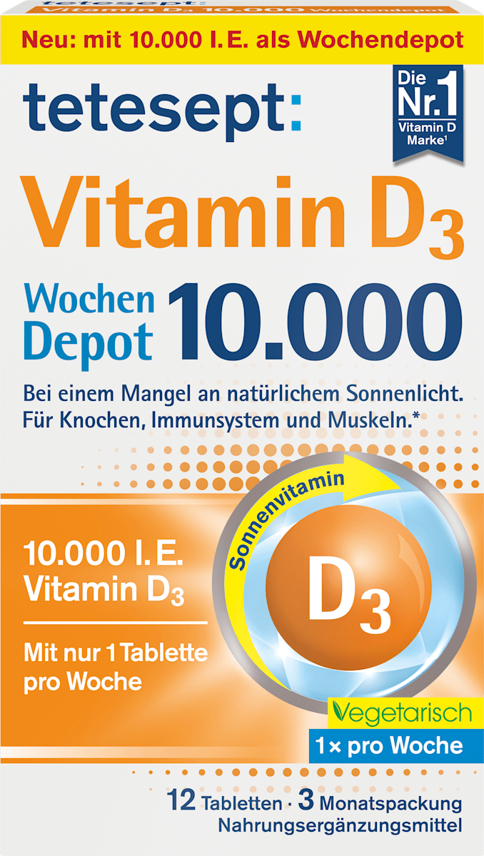 tetesept Vitamin D3 10.000 I.E. Wochendepot Tabletten, 12 St | dm.at