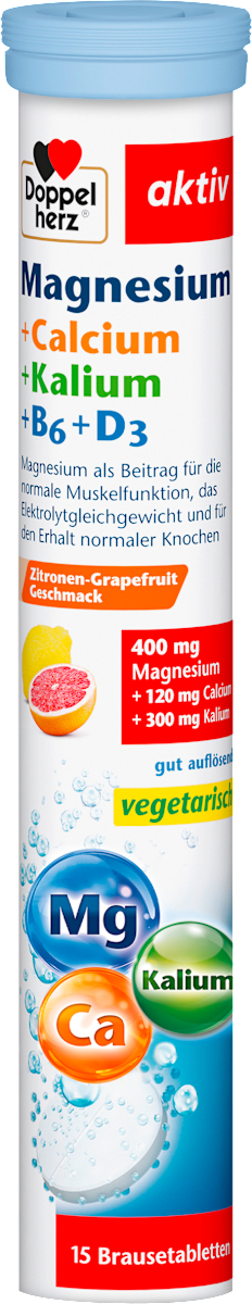 Doppelherz Brausetabletten Magnesium + Calcium + Kalium + B6 + D3, 15 ...