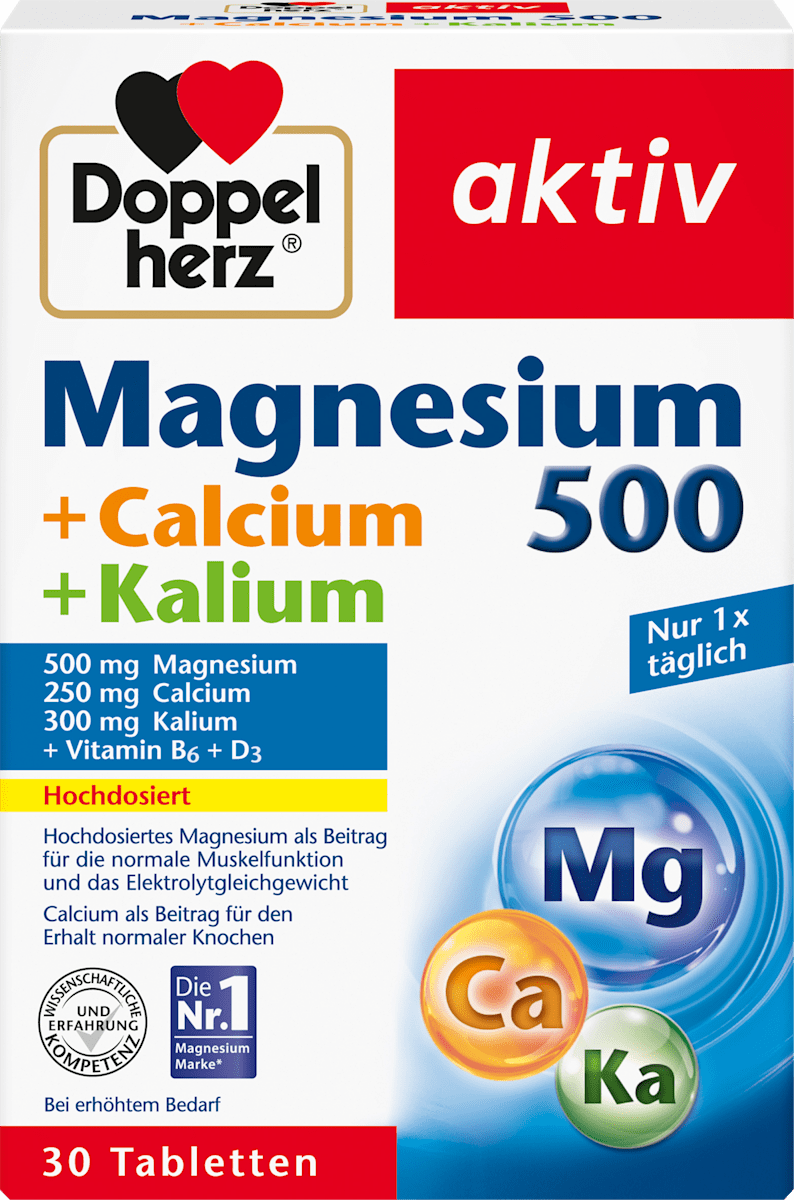 Doppelherz Magnesium 500 + Calcium + Kalium Tabletten 30 St, 69,6 g ...