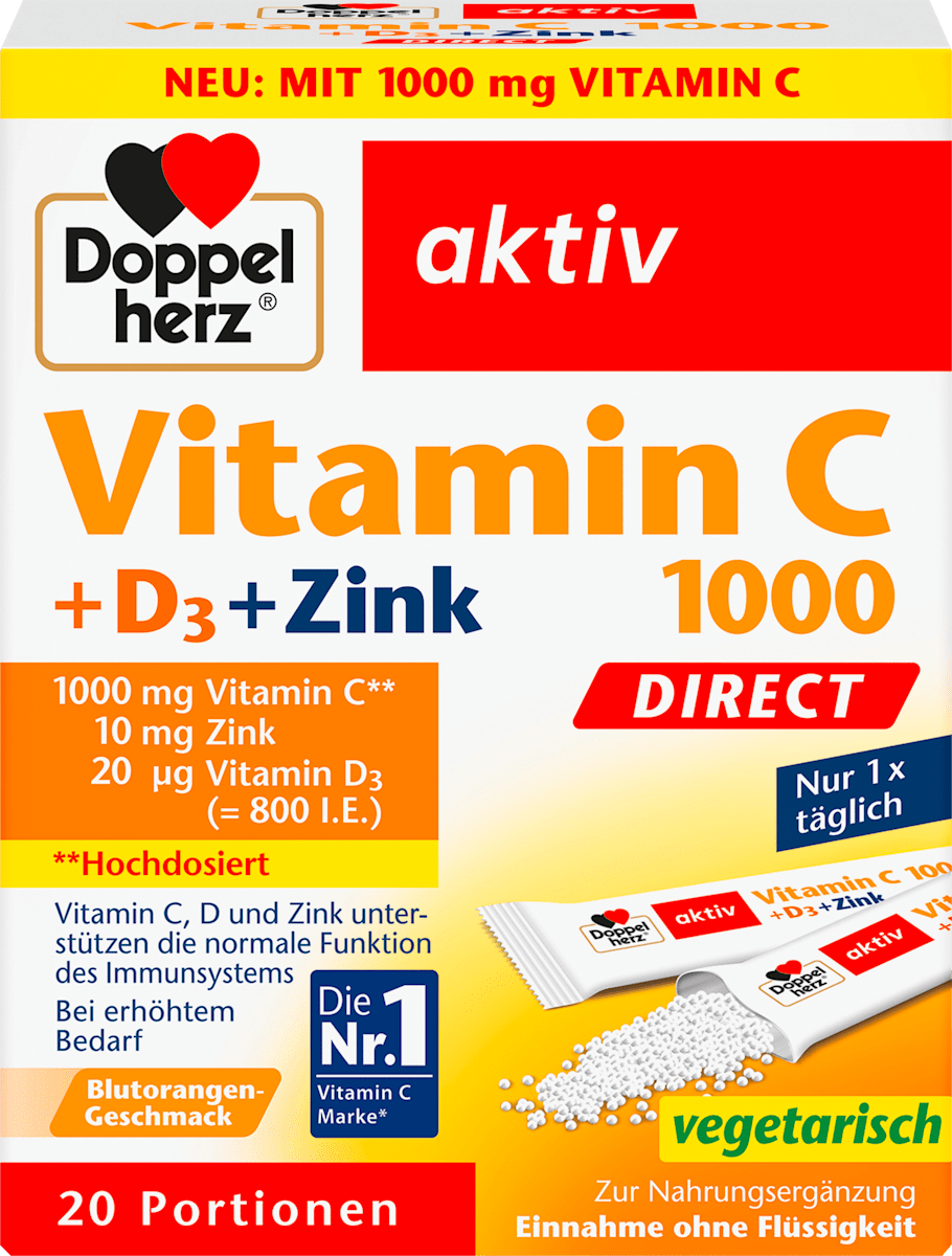 Doppelherz Vitamin C 1000mg + Zink Direct 20 St, 60 g dauerhaft günstig ...