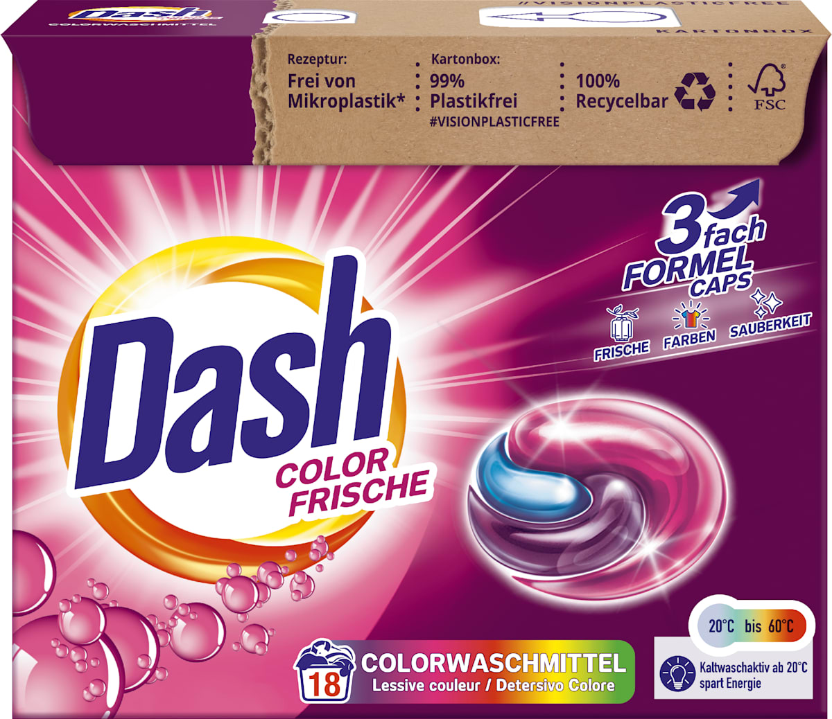 Dash Detergent de rufe capsule 3in1 Color Frisch, 18 buc | dm.ro