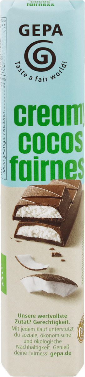 Gepa Fair Trade bio čokoládová tyčinka s kokosovou náplní, 37,5 g | dm.cz