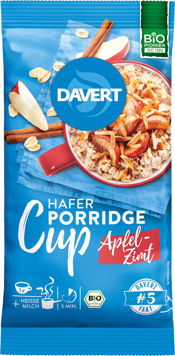 Davert Porridge Cup, Hafer Apfel-Zimt, 65 g dauerhaft günstig online ...