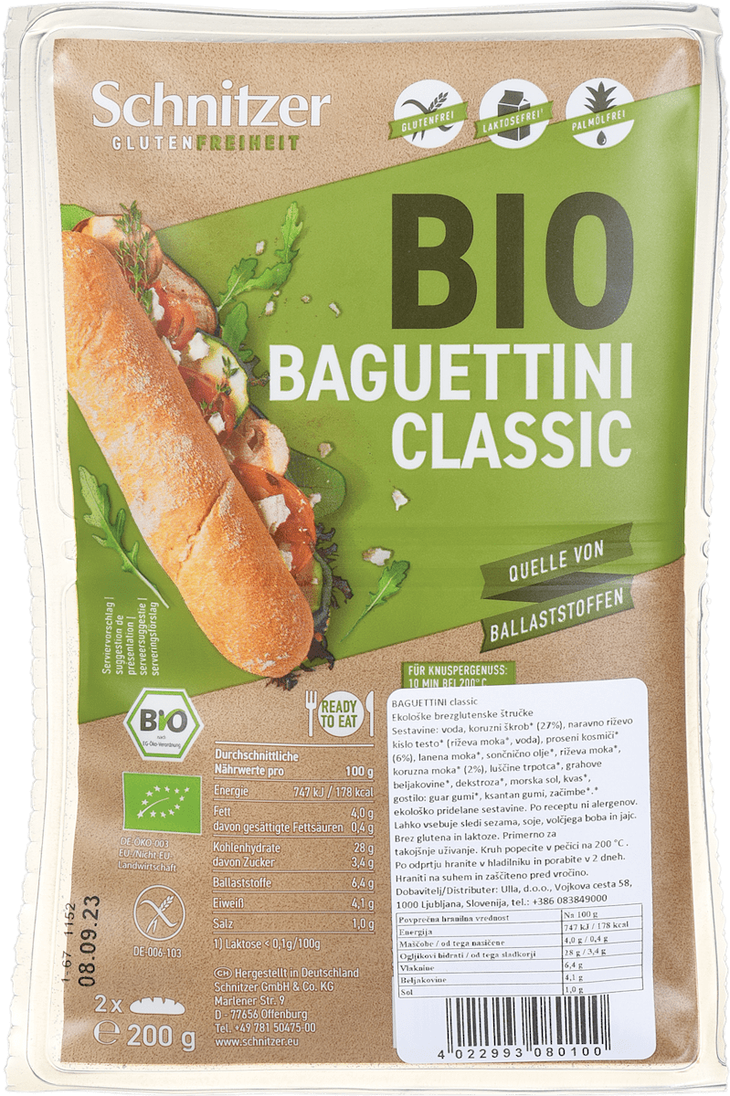 Schnitzer Bio brezglutenska bela štručka Baguettini Bianco, 200 g | dm.si