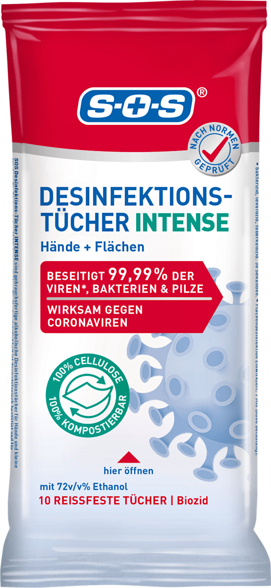 SOS Desinfektionstücher Intense Hand & Fläche Reisegröße, 10 St ...