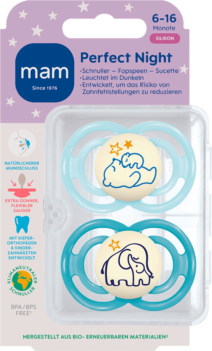 mam Schnuller Perfect Night Silikon, blau, 6-16 Monate, 2 St dauerhaft ...