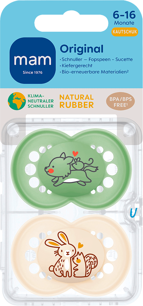 mam Schnuller Original Kautschuk, grün/beige, 6-16 Monate, 2 St ...
