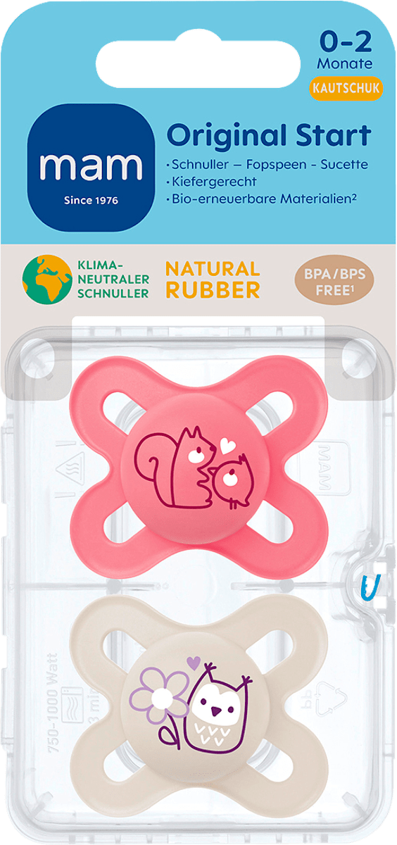 mam Schnuller Original Start Kautschuk, pink/creme, 0-2 Monate, 2 St ...