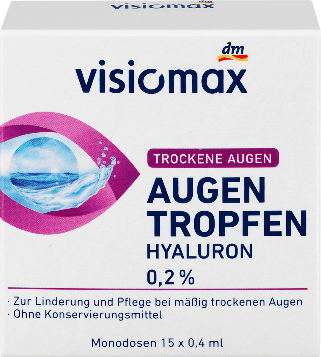 VISIOMAX Augentropfen mit 0,2% Hyaluron, ohne Konservierungsmittel, 15 ...