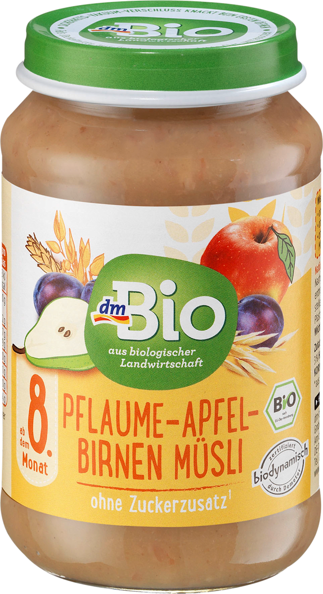 dmBio bio příkrm švestka, jablko, hruška & müsli, 190 g | dm.cz