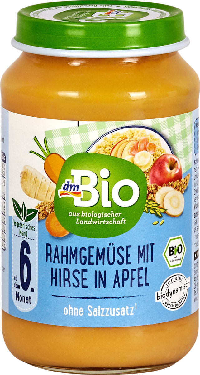 dmBio Menü Rahmgemüse mit Hirse in Apfel ab dem 6. Monat, 190 g | dm.at