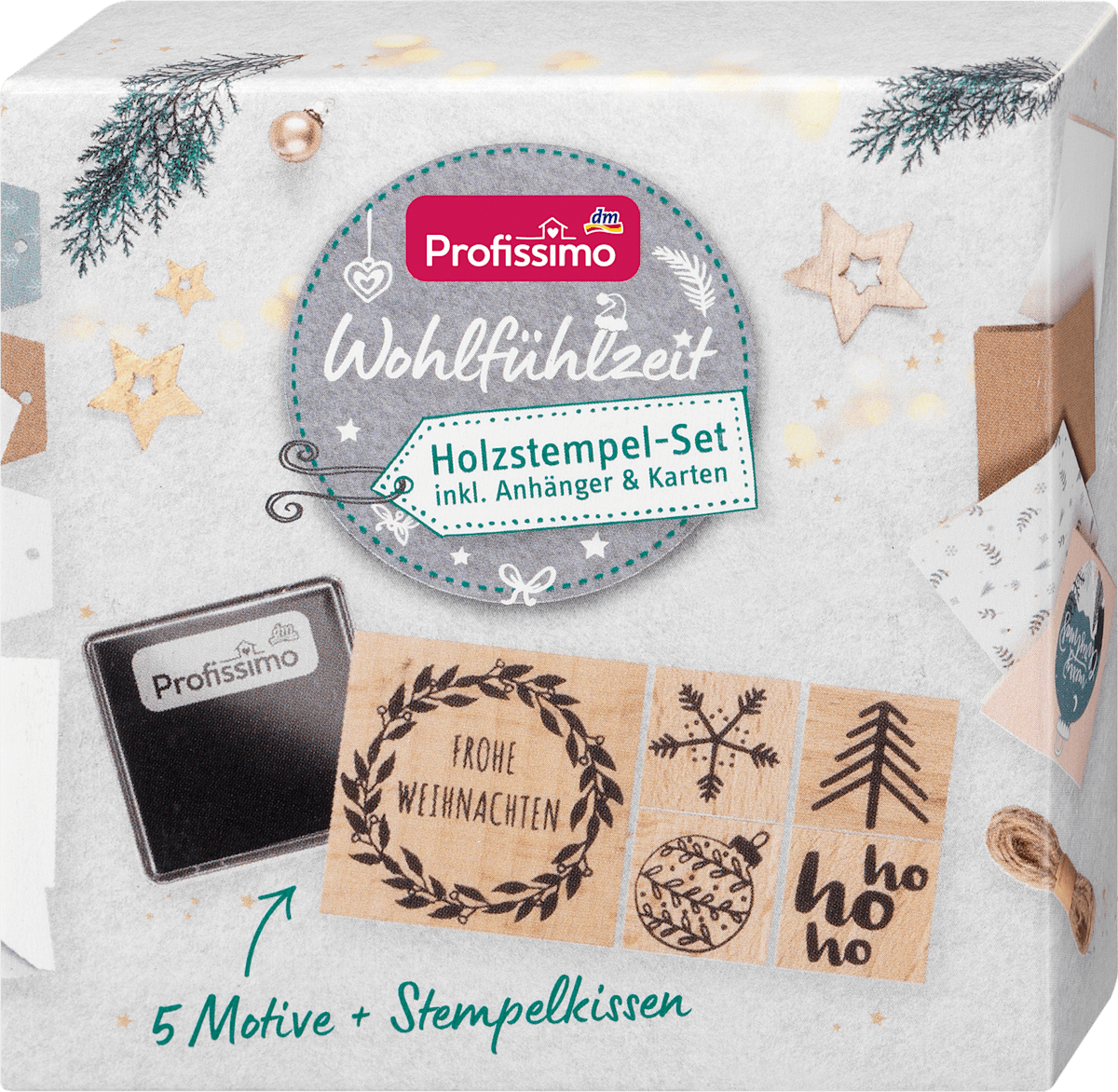 Profissimo Wohlfühlzeit Holzstempel-Set inkl. Anhänger & Karten, 1 St ...