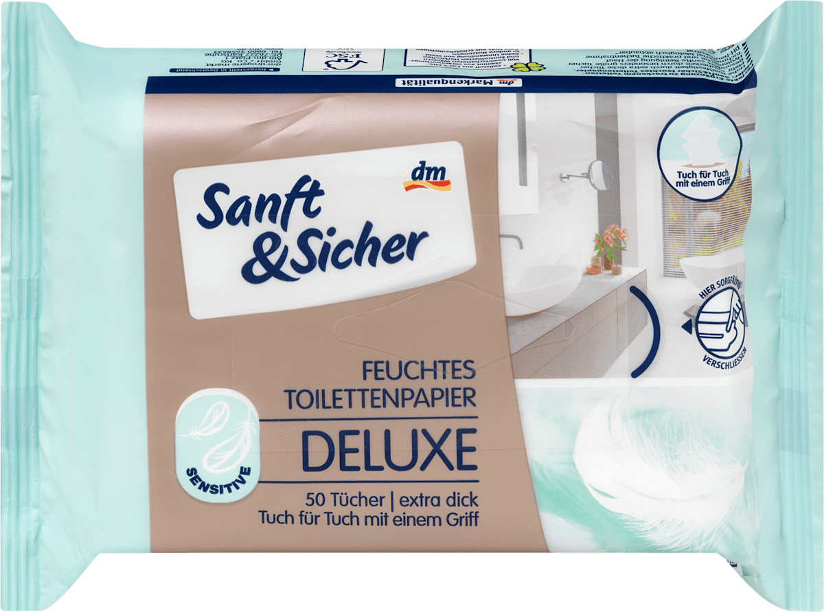 Sanft&Sicher vlhčený toaletní papír Deluxe Sensitive, 50 ks | dm.cz