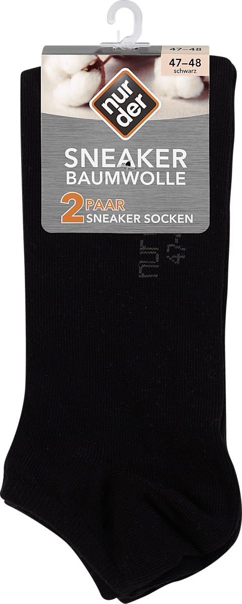 nur der Sneaker Baumwolle Socken Herren schwarz Gr. 47-48 (2 Paar), 4 ...