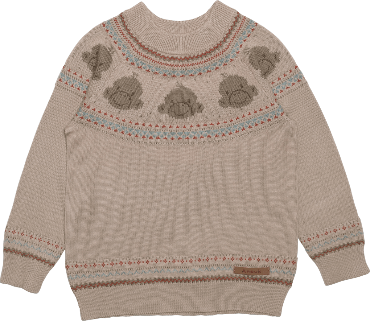 Anouk natubini Anouk Pullover aus Strick mit Raglanärmeln & Affi-Muster, beige, Gr. 110, 1 St ...