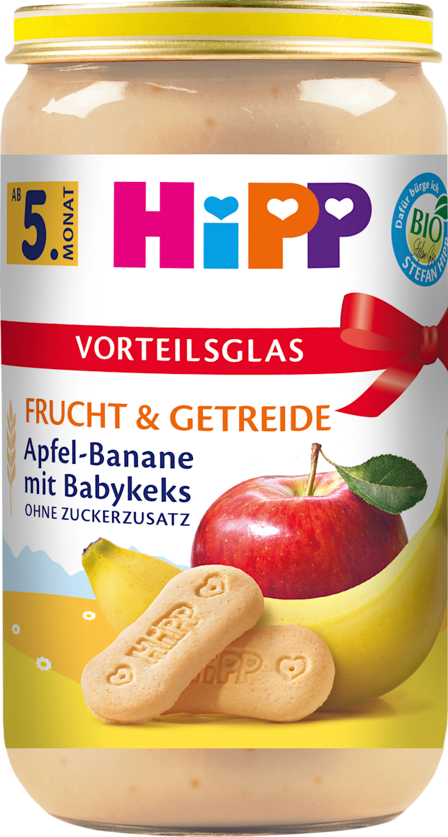 HiPP Frucht & Getreide Apfel-Banane mit Babykeks Vorteilsglas ab dem 5. Monat, 250 g | dm.at