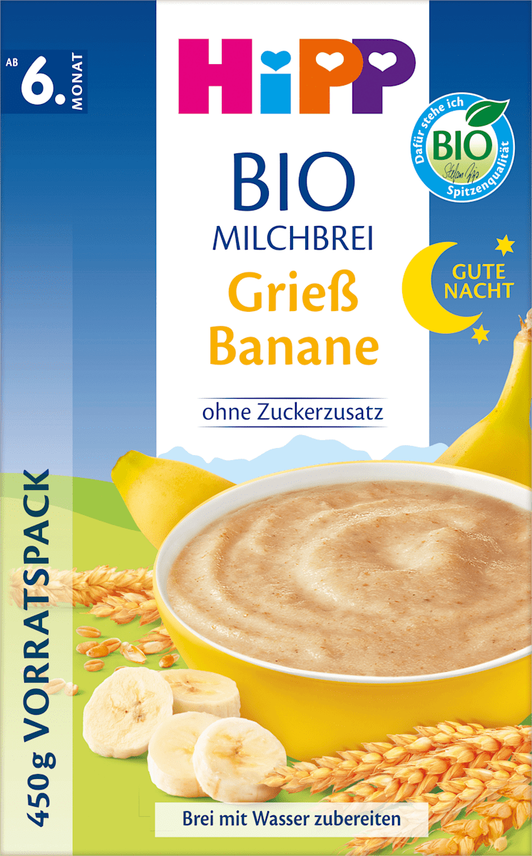 HiPP Abendbrei Milch Grieß Banane ab dem 6. Monat, 450 g | dm.at