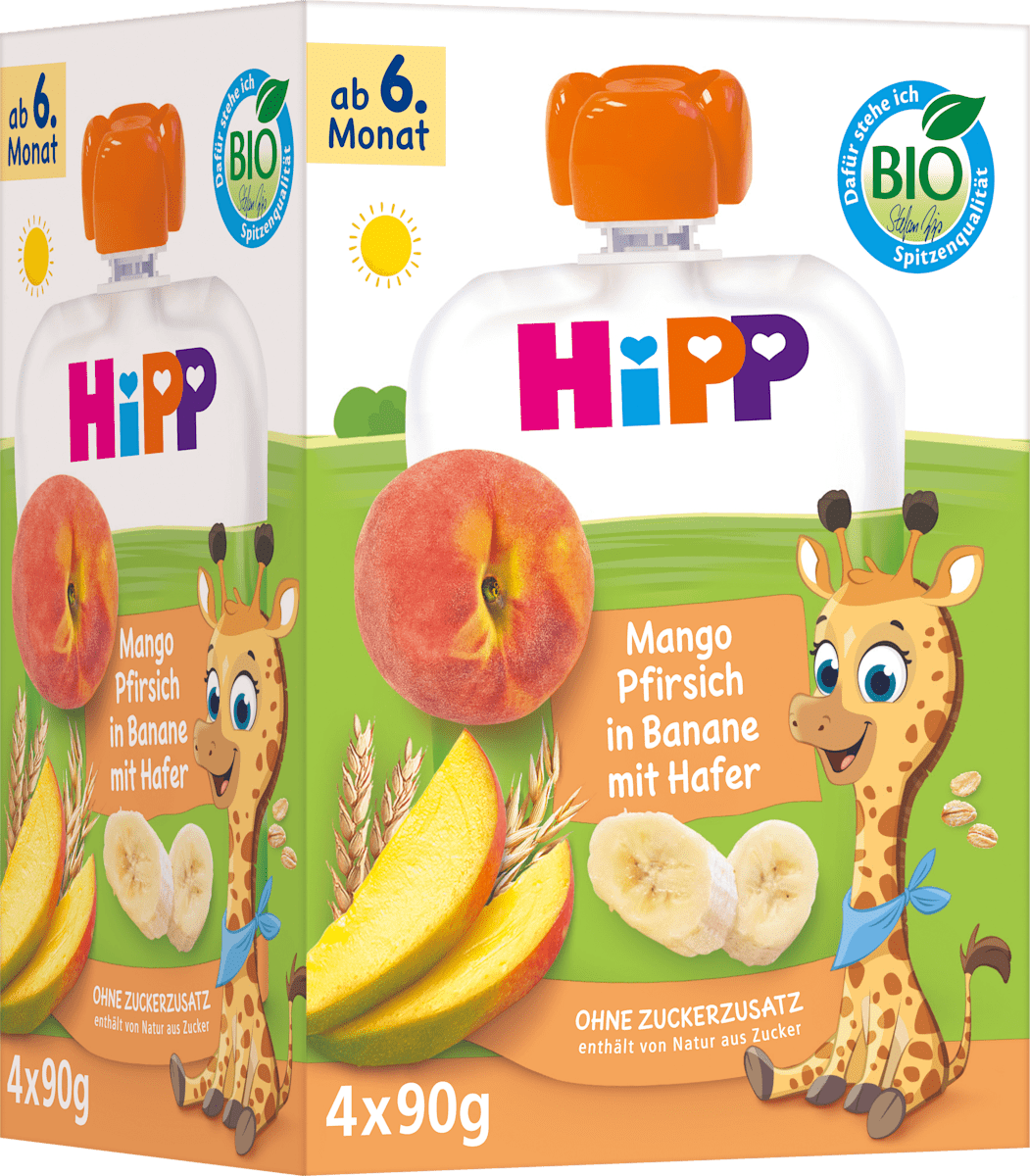 HiPP Quetschie Mango-Pfirsich in Banane mit Hafer ab dem 6. Monat, 360 g | dm.at