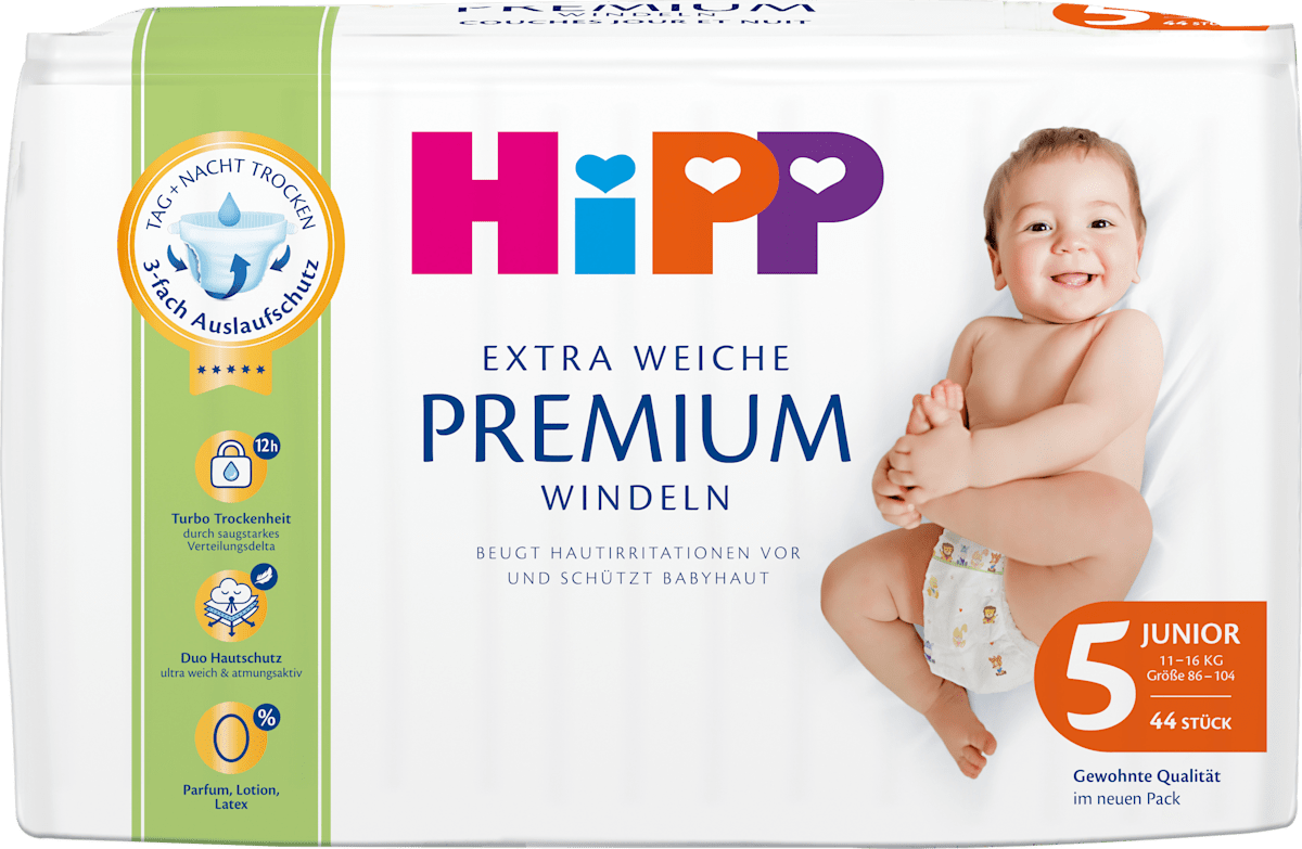HiPP Windeln Extra Weich Premium Junior Gr. 5 (11-16 kg), 44 St | dm.at