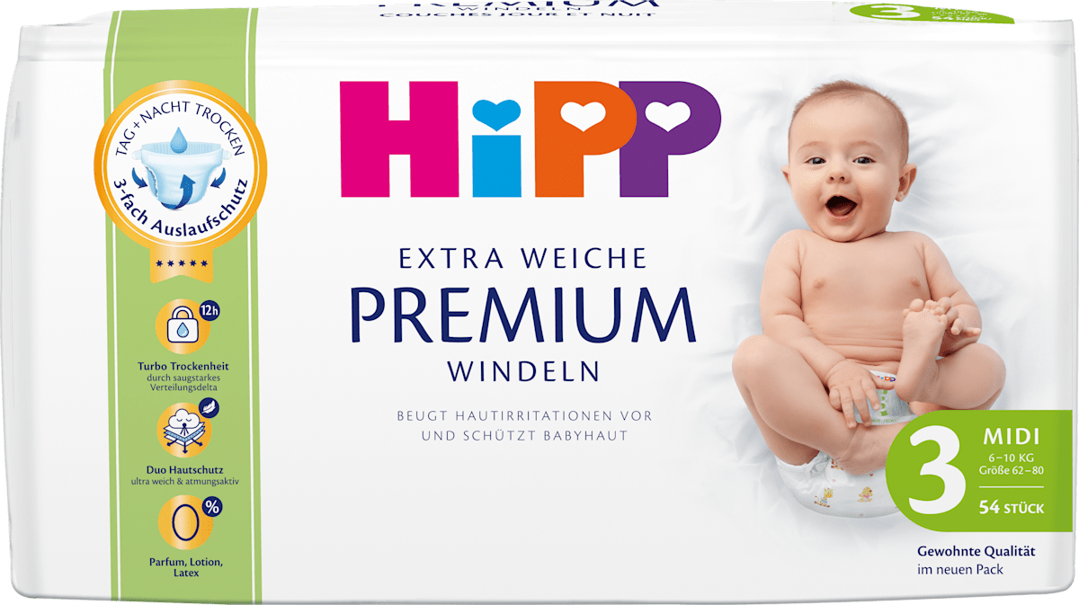 HiPP Windeln Premium Gr. 3 Midi (6-10 kg), 54 St dauerhaft günstig ...