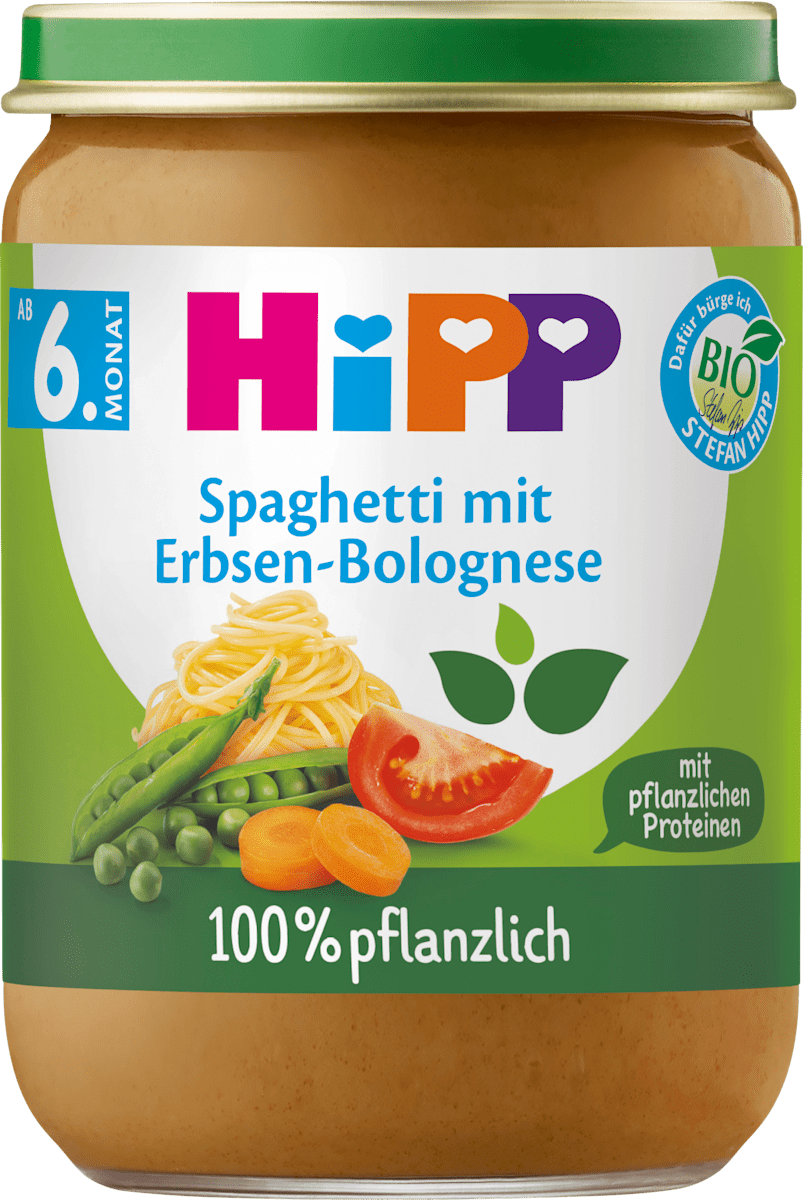 HiPP Menü Spaghetti mit Erbsen-Bolognese ab 6.Monat pflanzlich, 190 g ...